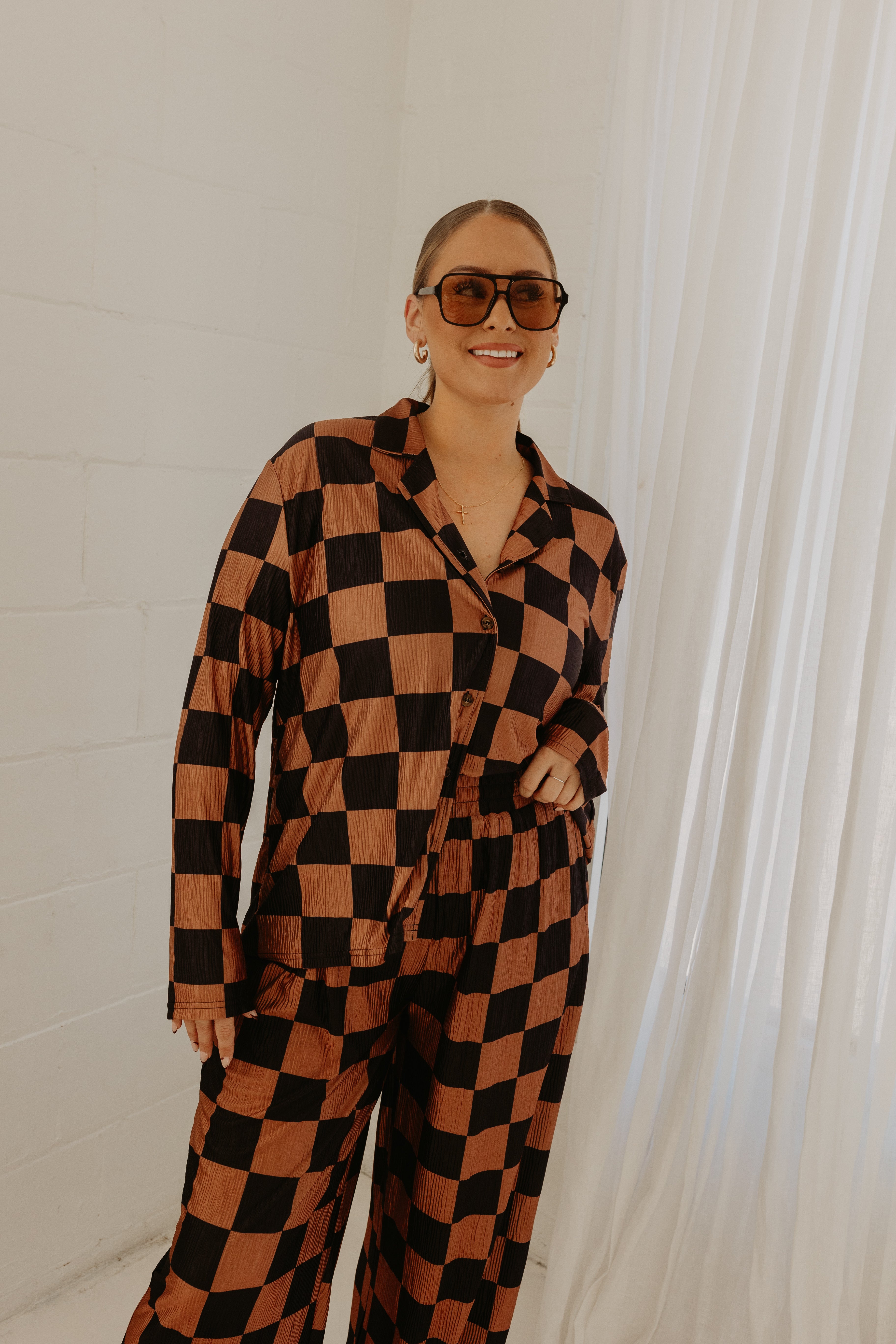 Brown & Black Long Sleeve Checkmate Top – Bourbon & Belles Boutique