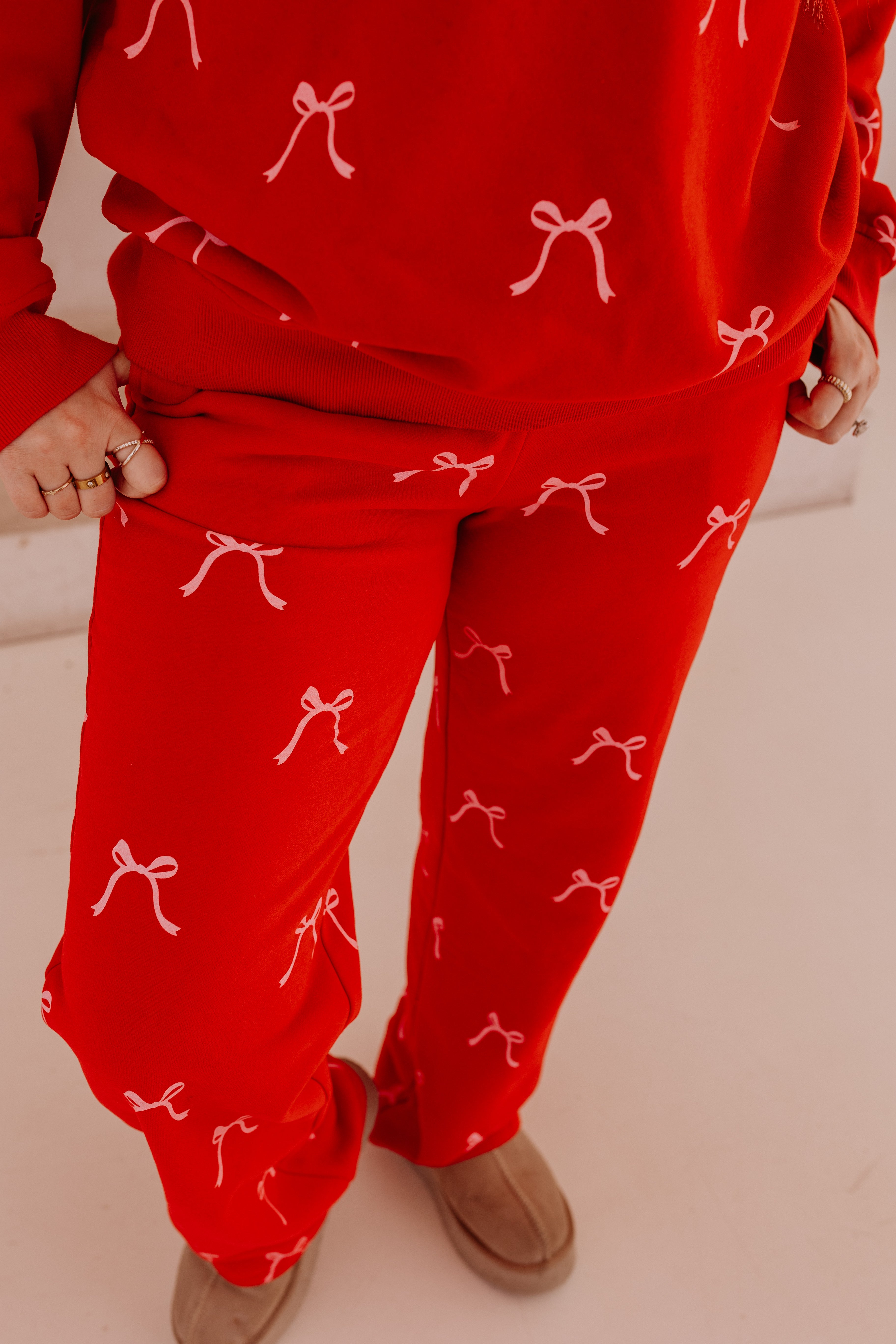 Red Bow Sweatpants- (open hem) – Bourbon & Belles Boutique