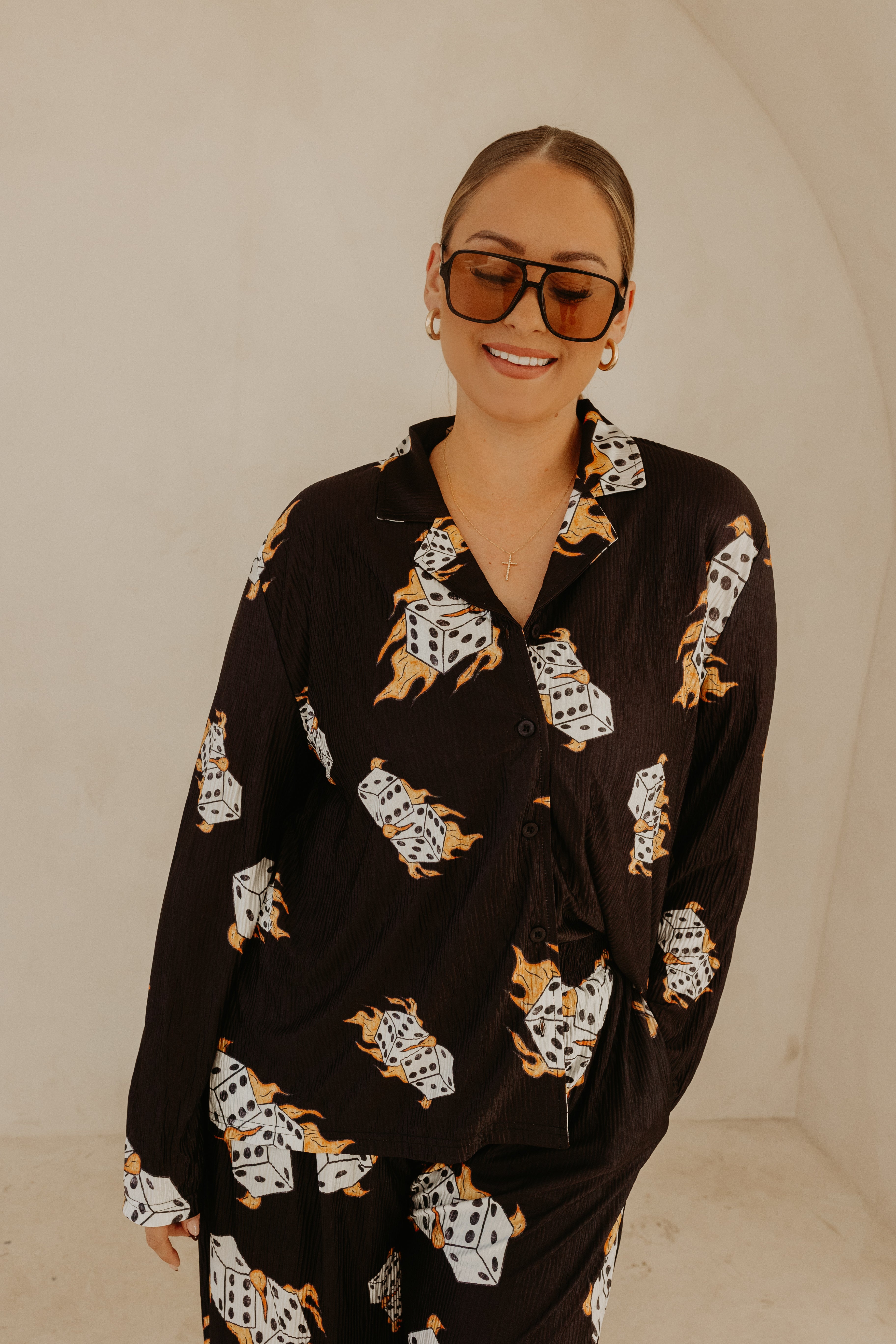 Flaming Dice Button up Long sleeve top – Bourbon & Belles Boutique