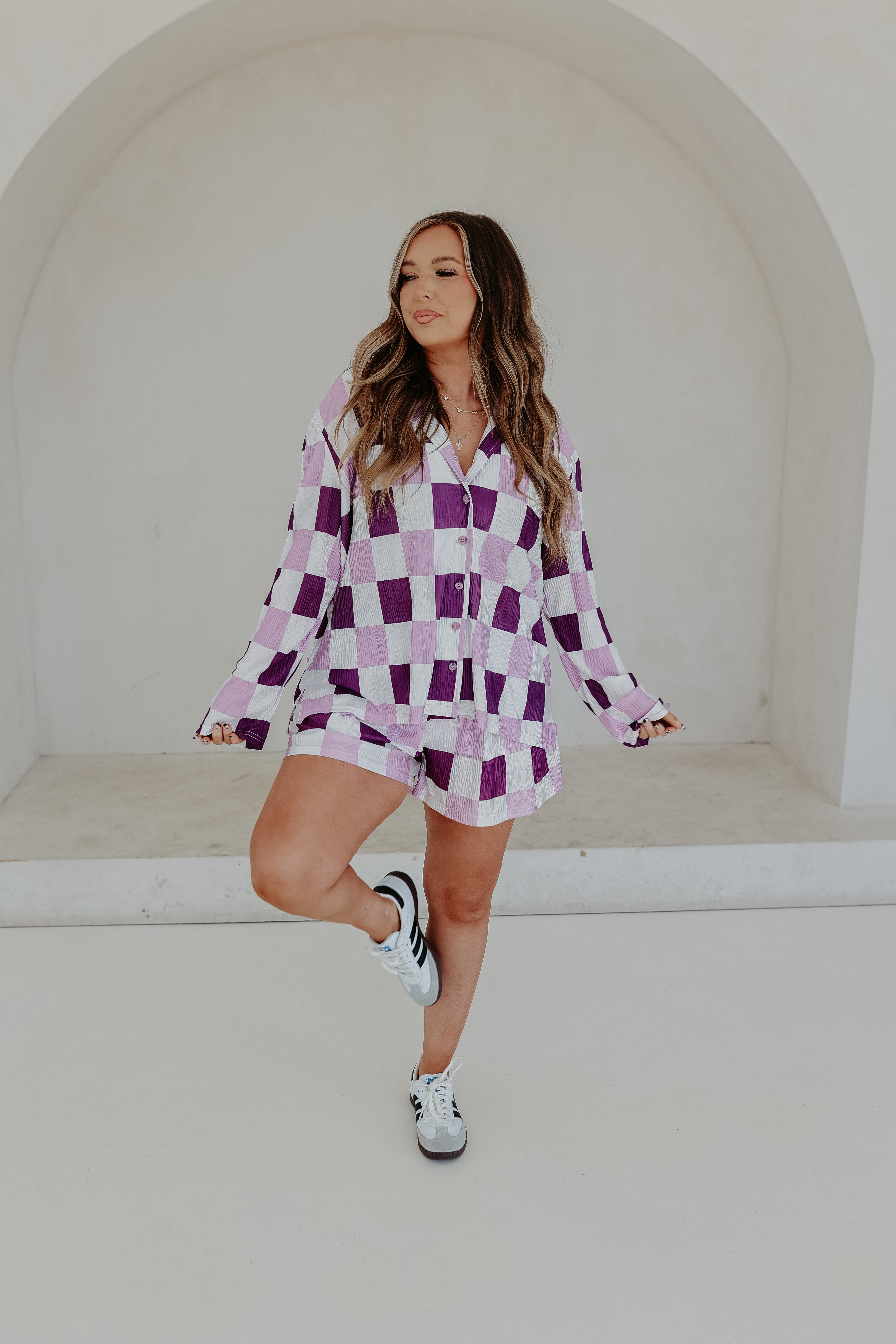 Pretty Purple checkmate SHORTS – Bourbon & Belles Boutique