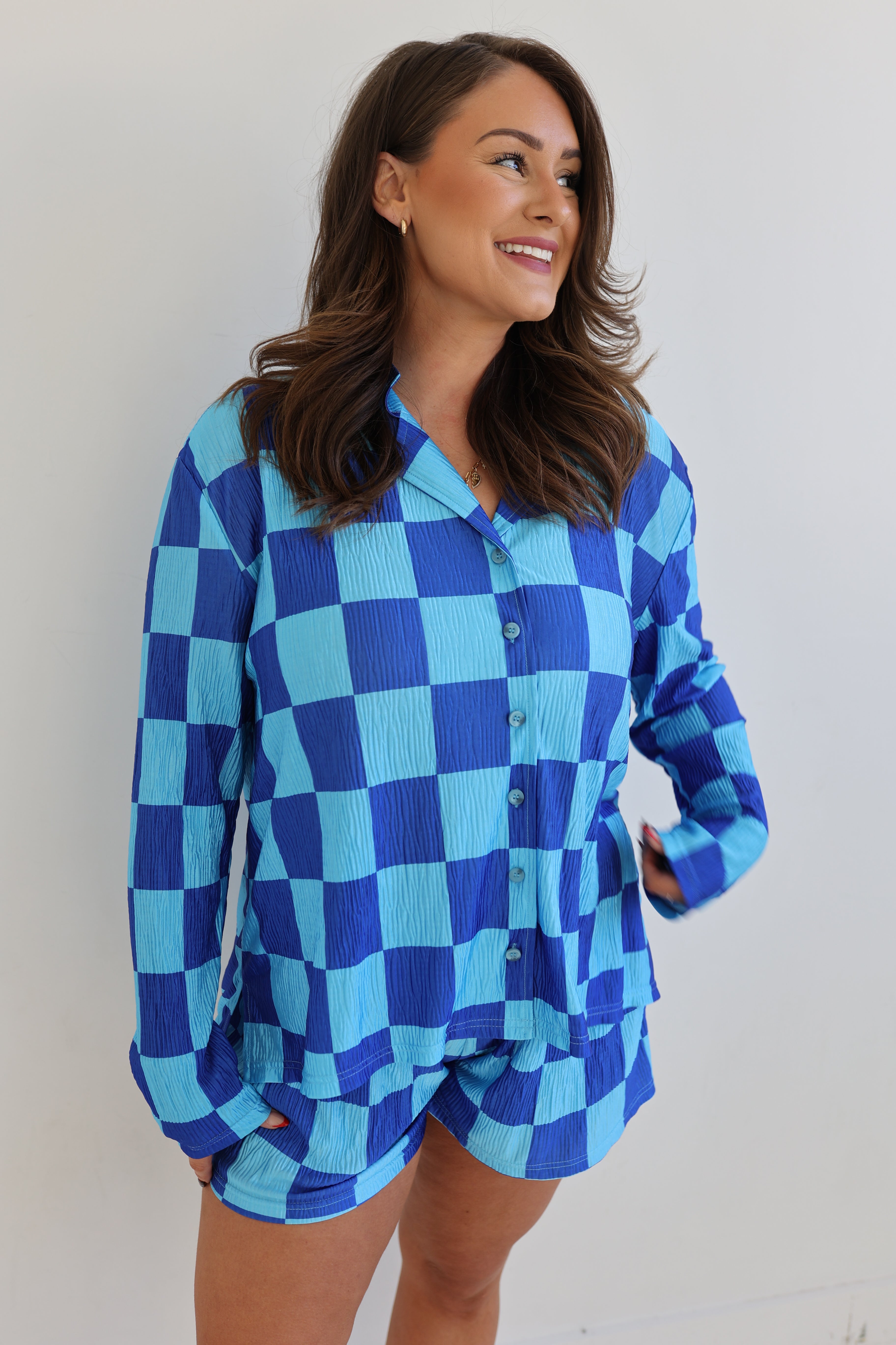 Electric Blue Checkmate TOP LS – Bourbon & Belles Boutique